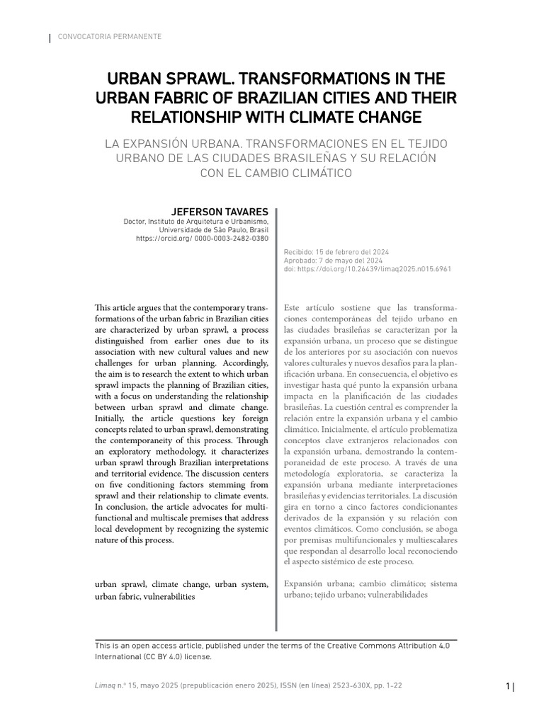 Urban Sprawl and Climate Change in Brazil | PDF | Urban Sprawl ...