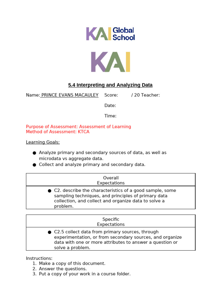 MDM4U 5.4 - Assessment | PDF | Data | Earthquakes