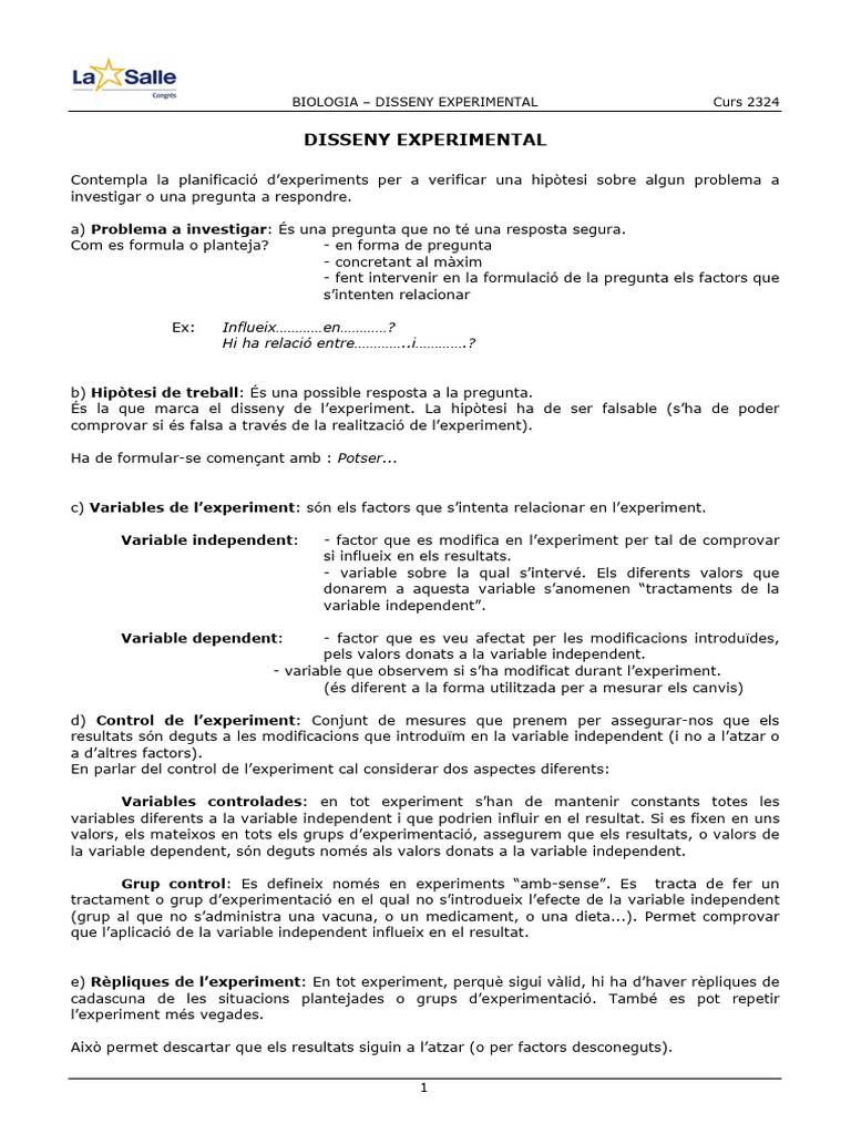 Disseny Experimental - Apunts | PDF