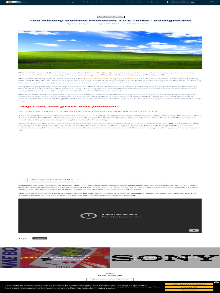 The History Behind Microsoft XP's "Bliss" Background - Newegg Insider | PDF
