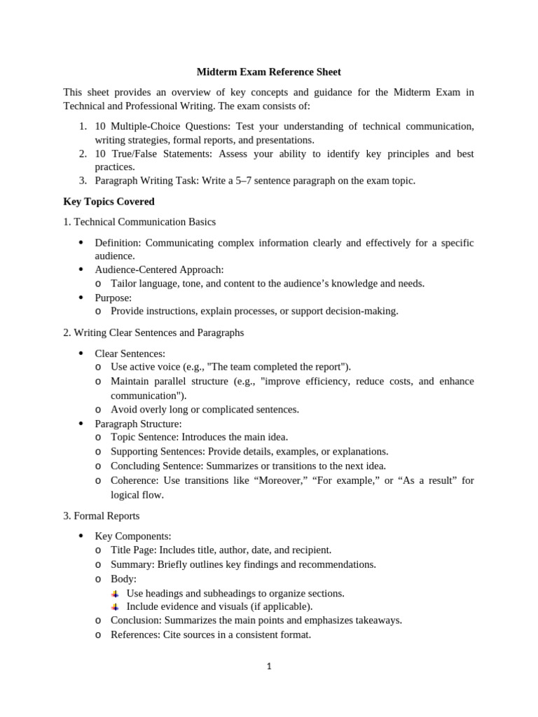 Midterm Exam Reference Sheet | PDF | Technical Communication ...