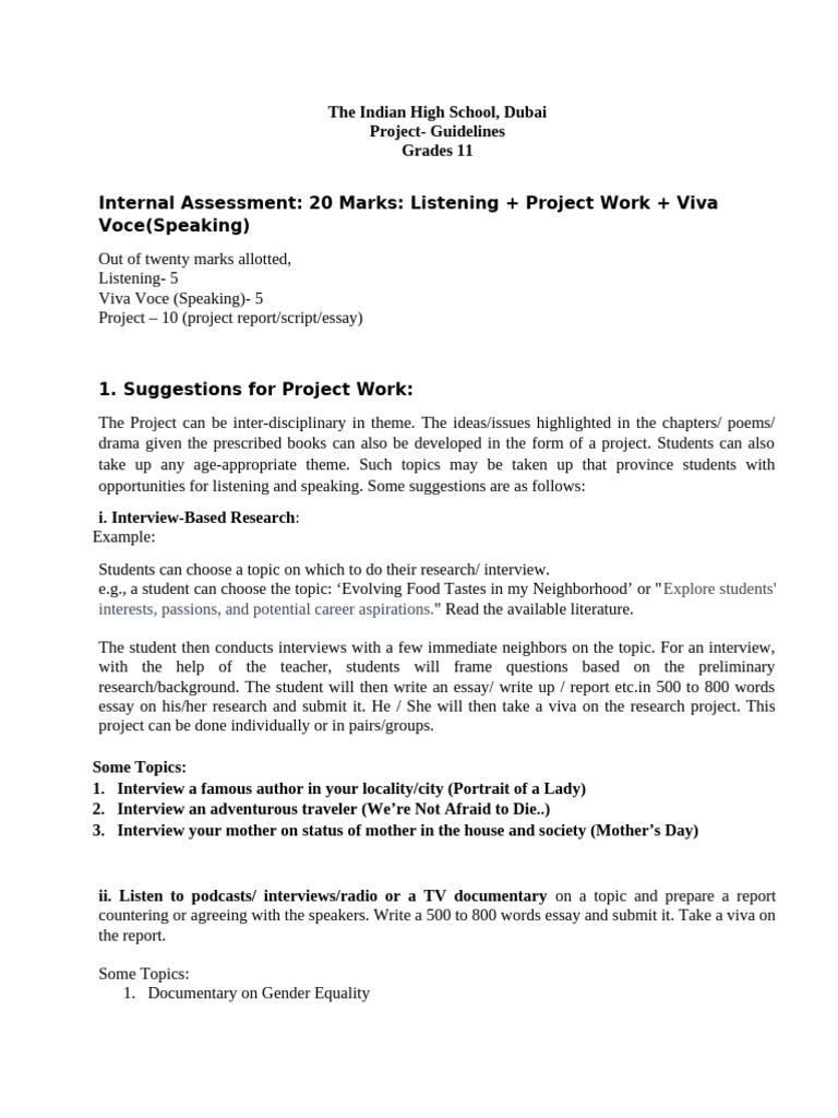 Project Guidelines - Grade 11 | PDF | Fluency | Vocabulary