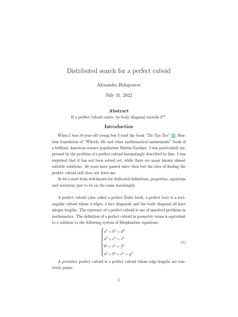 Perfect Cuboid Search Algorithm | PDF | Mathematics | Number Theory