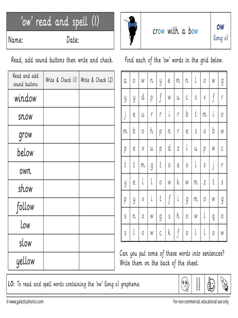 Long O Sound 'ow' Phonics Activity | PDF