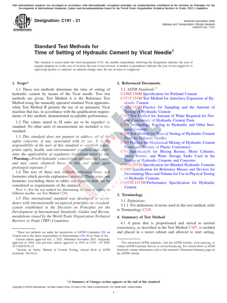 Astm C191-21 - Astm C191-21 | PDF | Cement | Concrete
