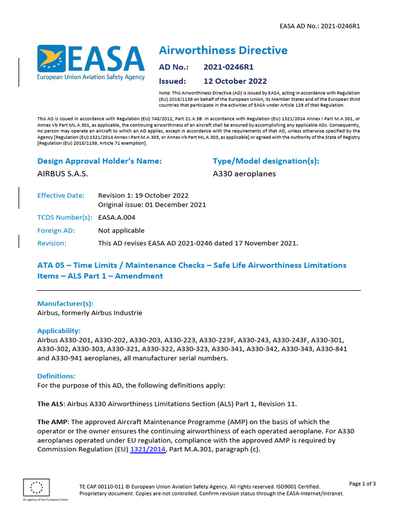 ATA_05_EASA_AD_2021-0246R1_1 | PDF | Aviation