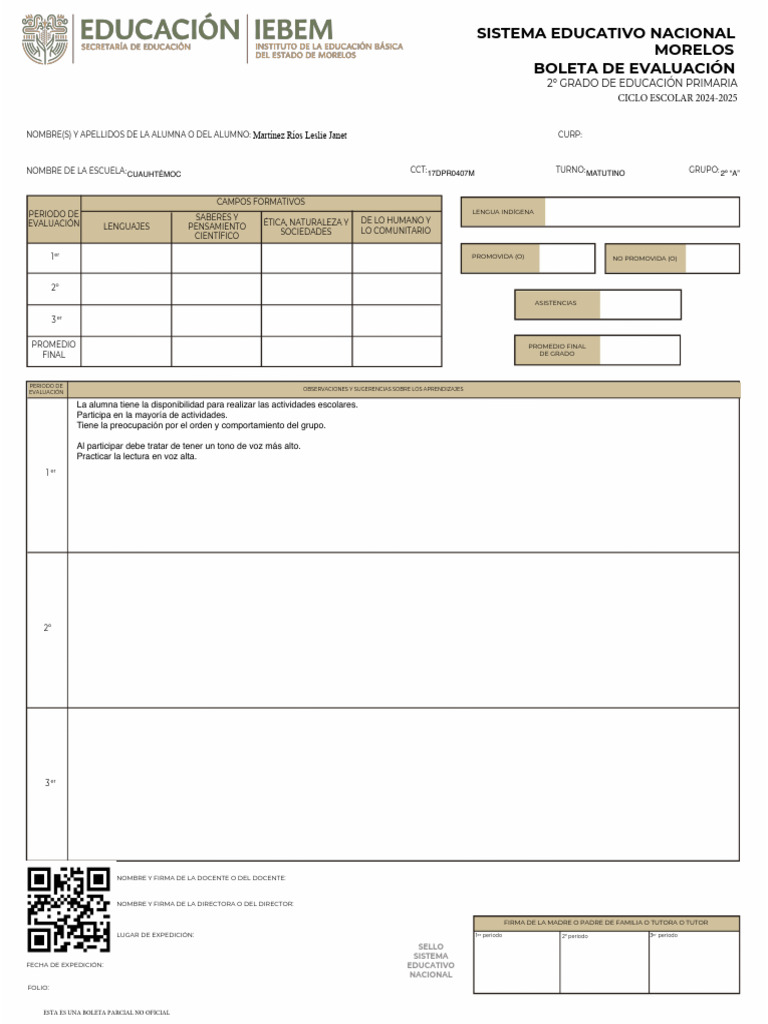 Boleta de Evaluación 2º Grado Primaria | PDF | Escuelas | Maestros