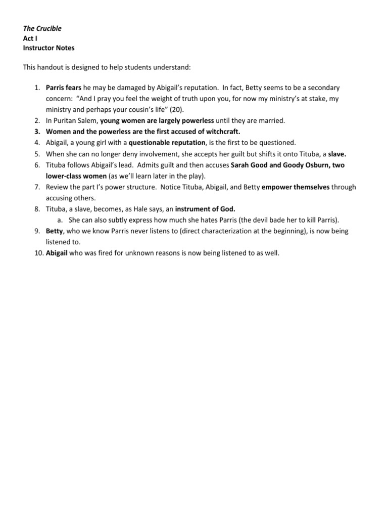 Act One Salem Power Structure Instructor Notes | PDF