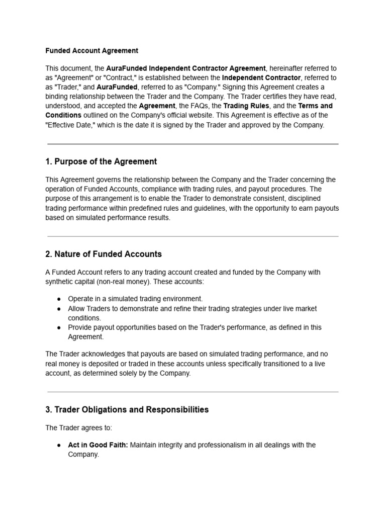 AuraFunded Trader Agreement Overview | PDF | Employment | Confidentiality