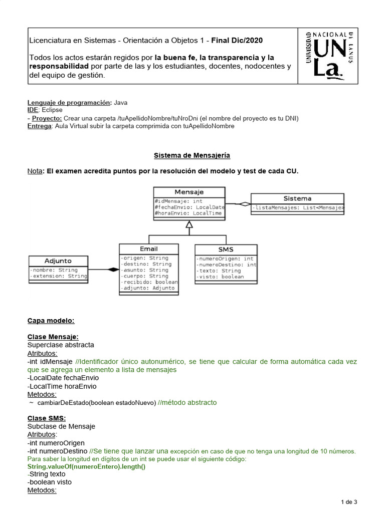 OO1 - Final (Mensajeria) | PDF | Java (lenguaje de programación) | Paradigmas de programación
