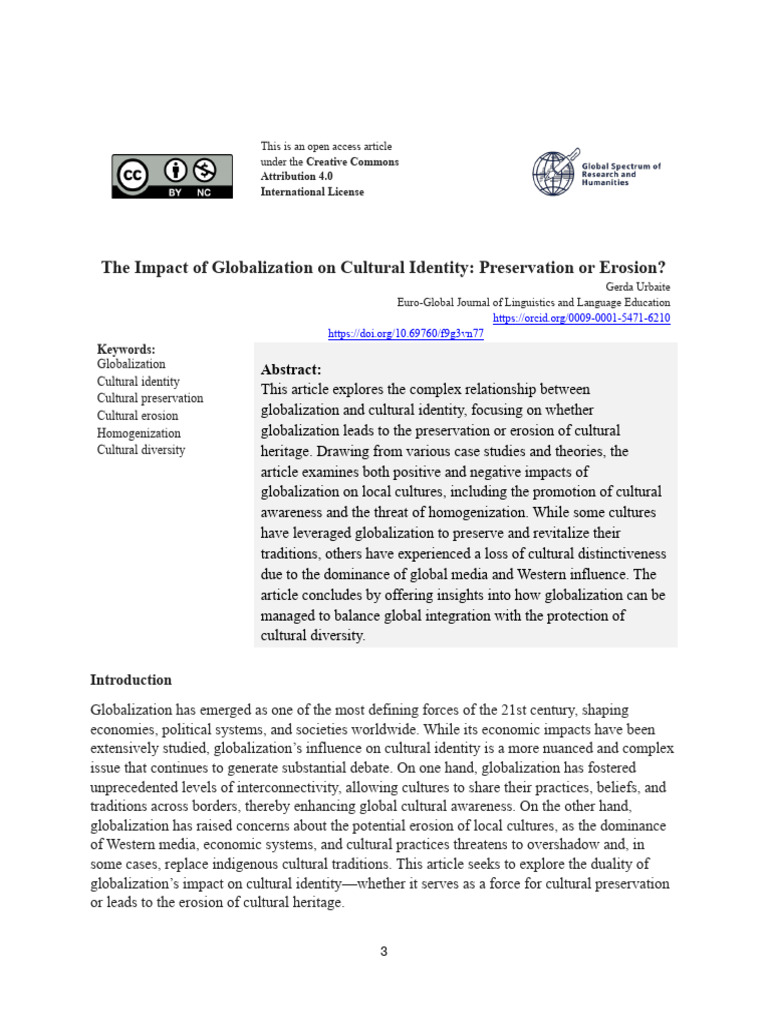 Globalization's Effect on Cultural Identity | PDF | Globalization | Identity (Social Science)