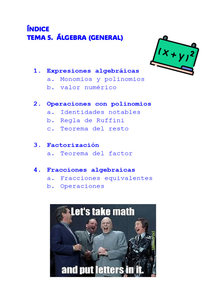 INDICE T5. ÁLGEBRA (General) | PDF