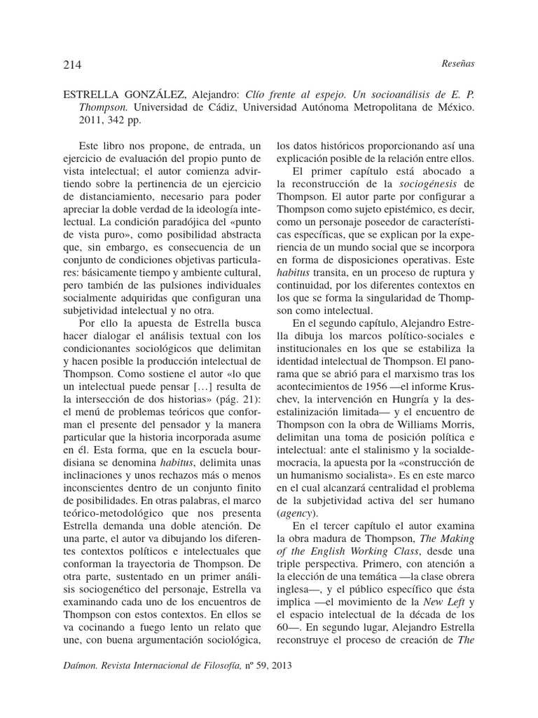 Análisis Sociogenético de E.P. Thompson | PDF | Intelectual | marxismo