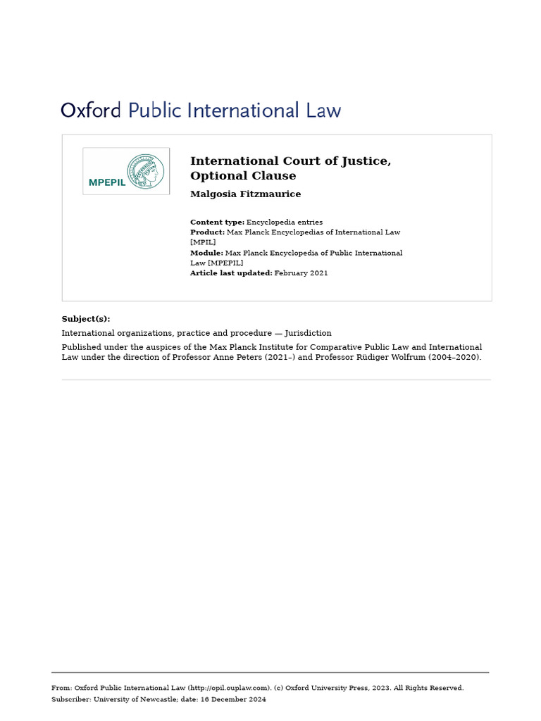 ICJ Optional Clause Explained | PDF | Territorial Waters | Jurisdiction