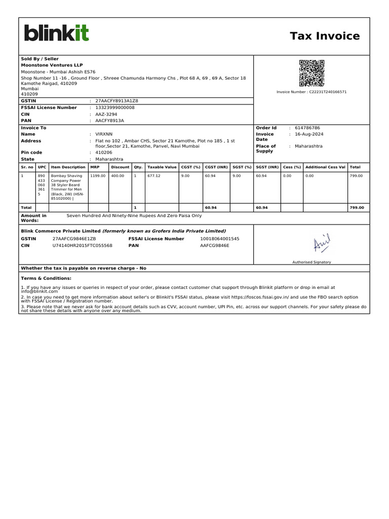 Tax Invoice for Virxnn - August 2024 | PDF | Invoice | Government Finances