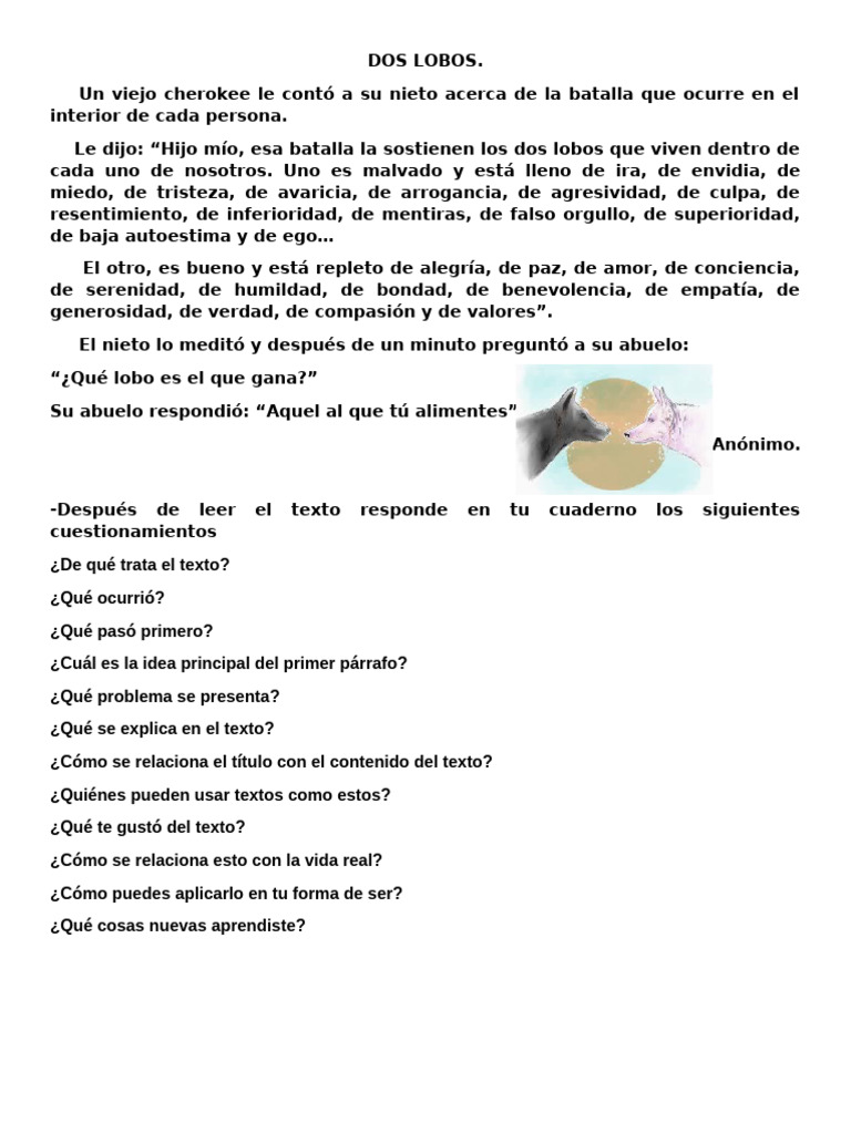DOS LOBOS-Comprension Lectora | PDF