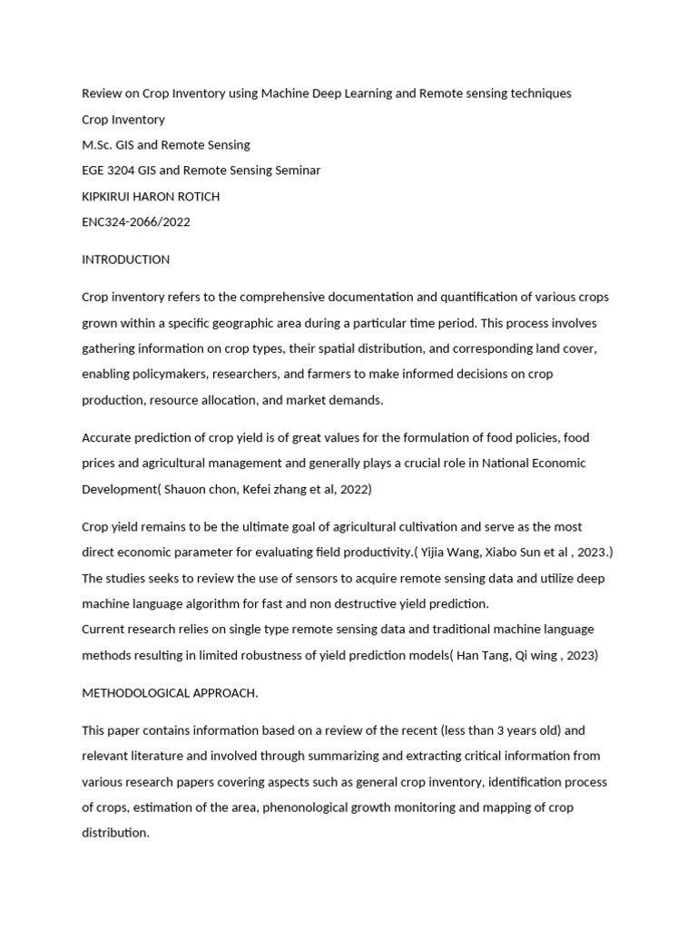 Review On Crop Inventory | PDF | Deep Learning | Machine Learning