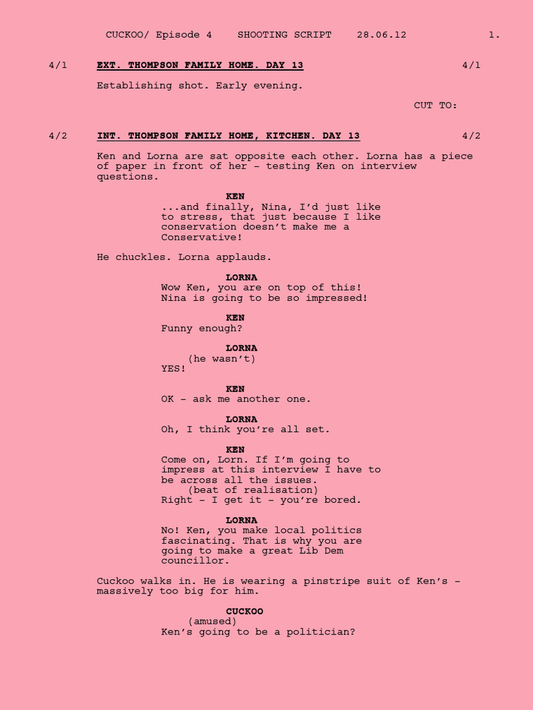 Cuckoo s1 Ep3 Ken On e Robin French Kieron Quirke | PDF