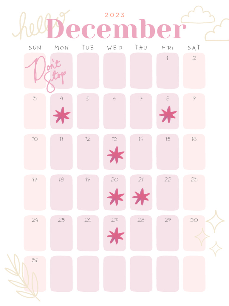 Cute Doodle Calendar December 2023 Monthly Planner | PDF