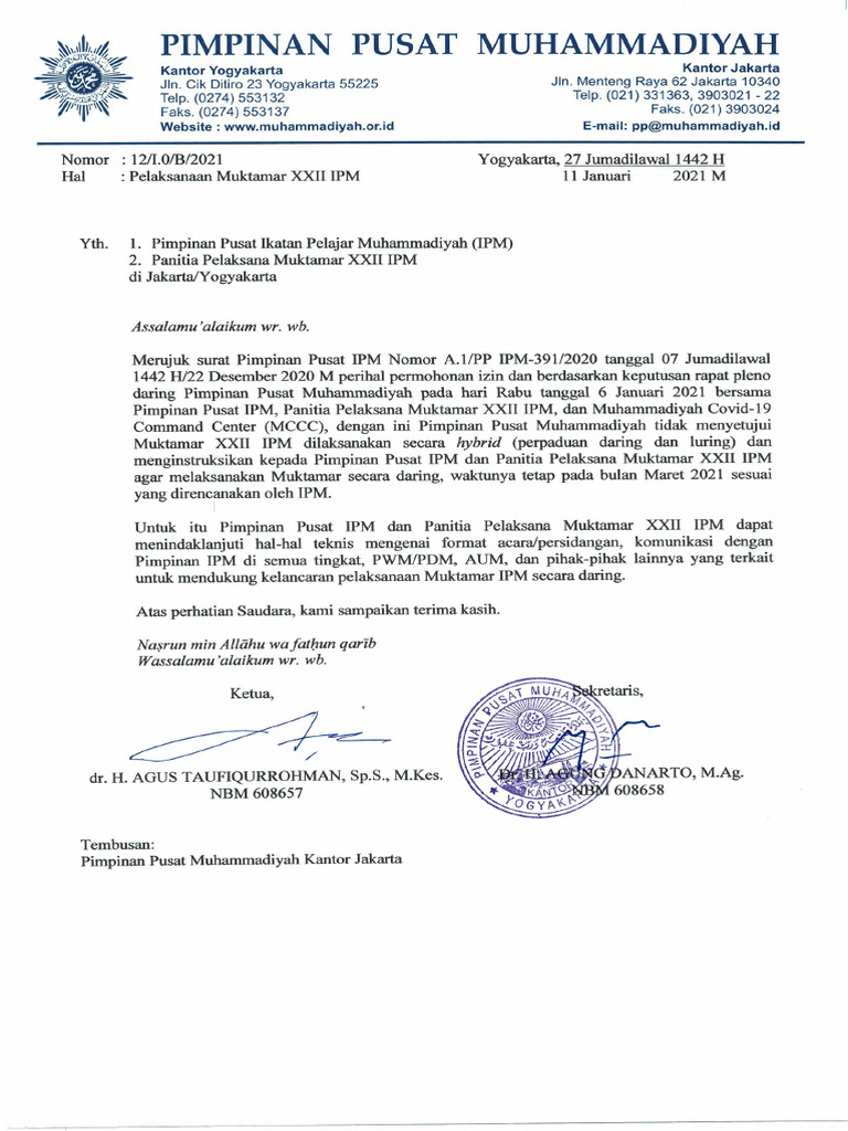 Surat PPM Tentang Pelaksanaan Muktamar XXII IPM | PDF