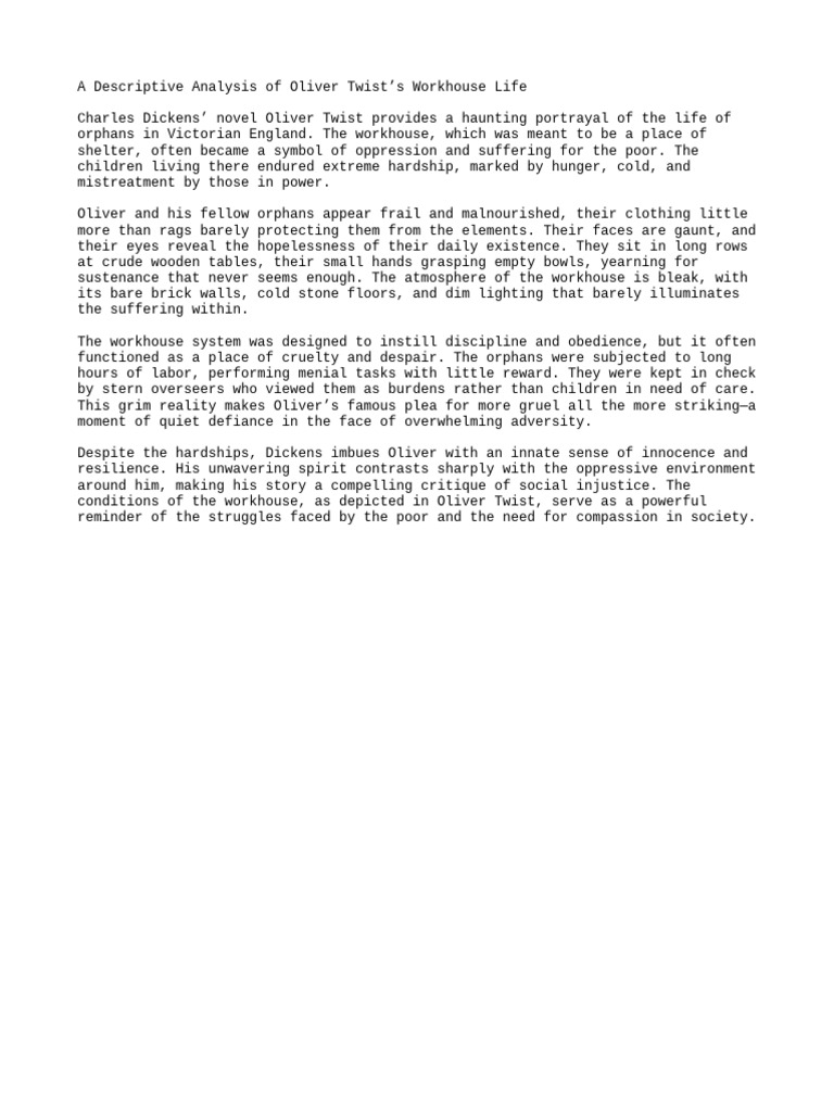 A Descriptive Analysis of Oliver Twist's Workhouse Life | PDF