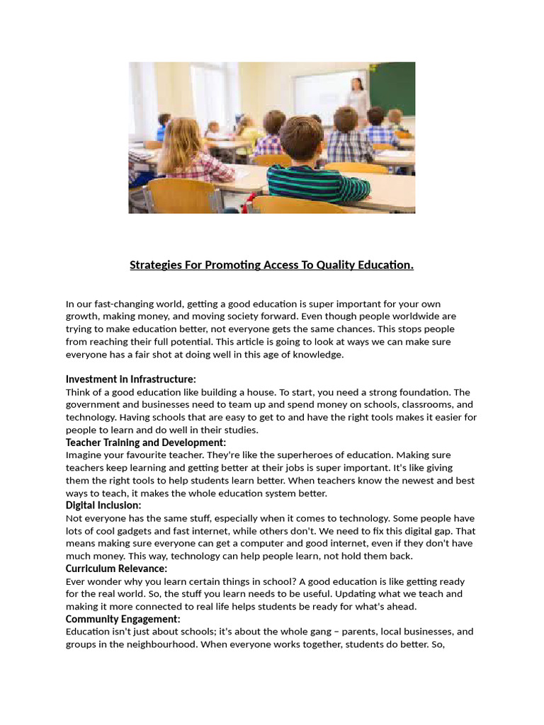 Promoting Access to Quality Education | PDF | Teachers | Learning