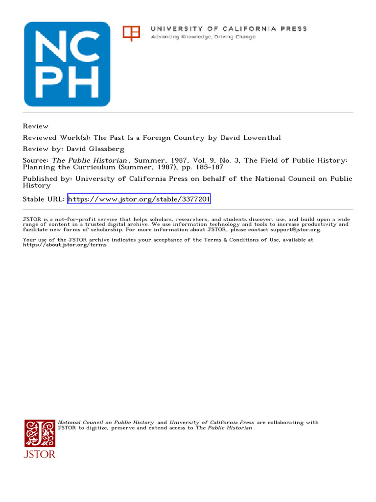 David Glassberg Review of The Past Is A Foreign Country by David ...