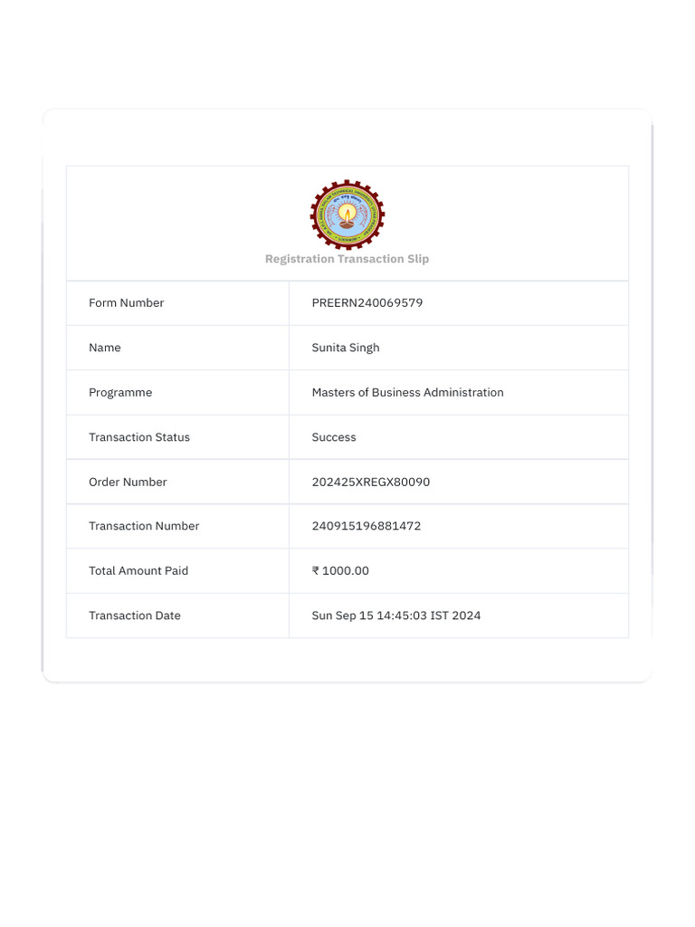Admissions Registration Slip | PDF