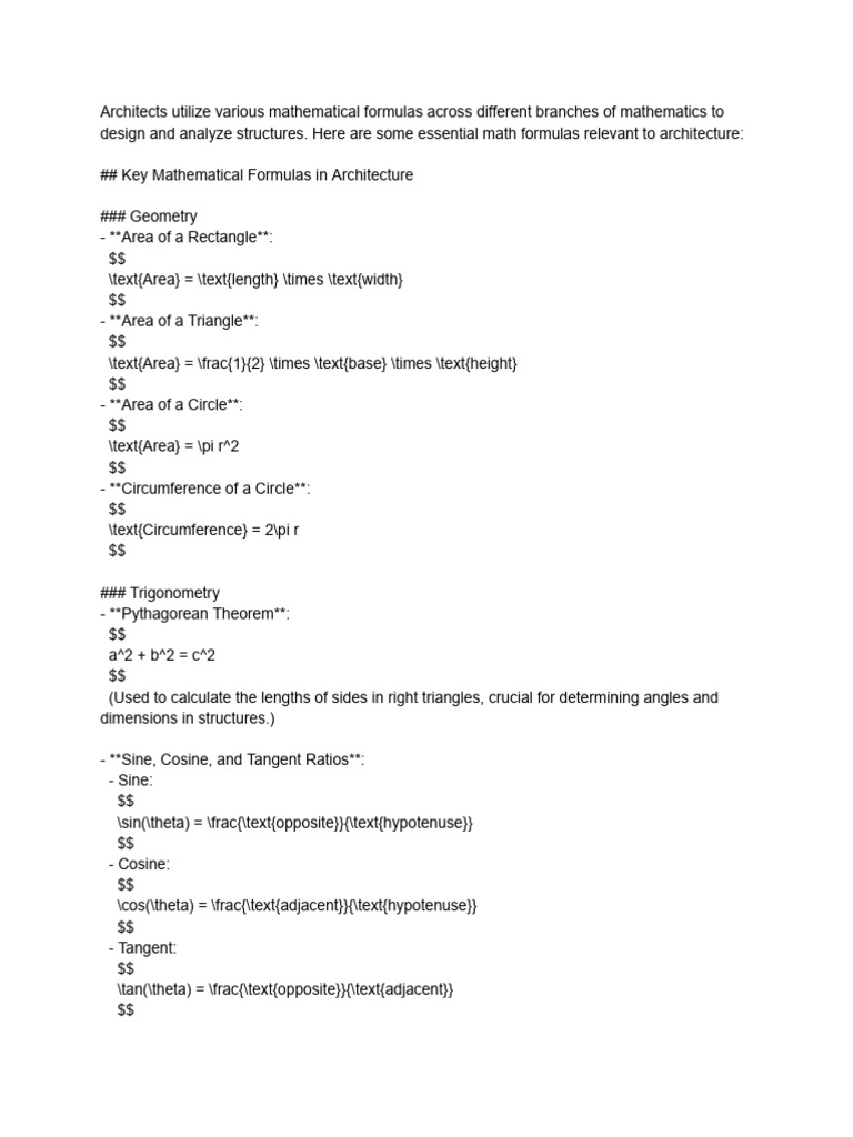 Essential Math Formulas for Architects | PDF | Mathematical Concepts ...