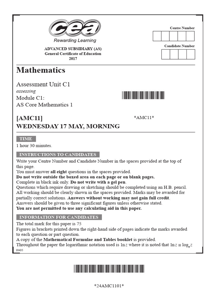 GCE Mathematics 503 Summer2017 as C1, Core Mathematics 1 Paper | PDF ...