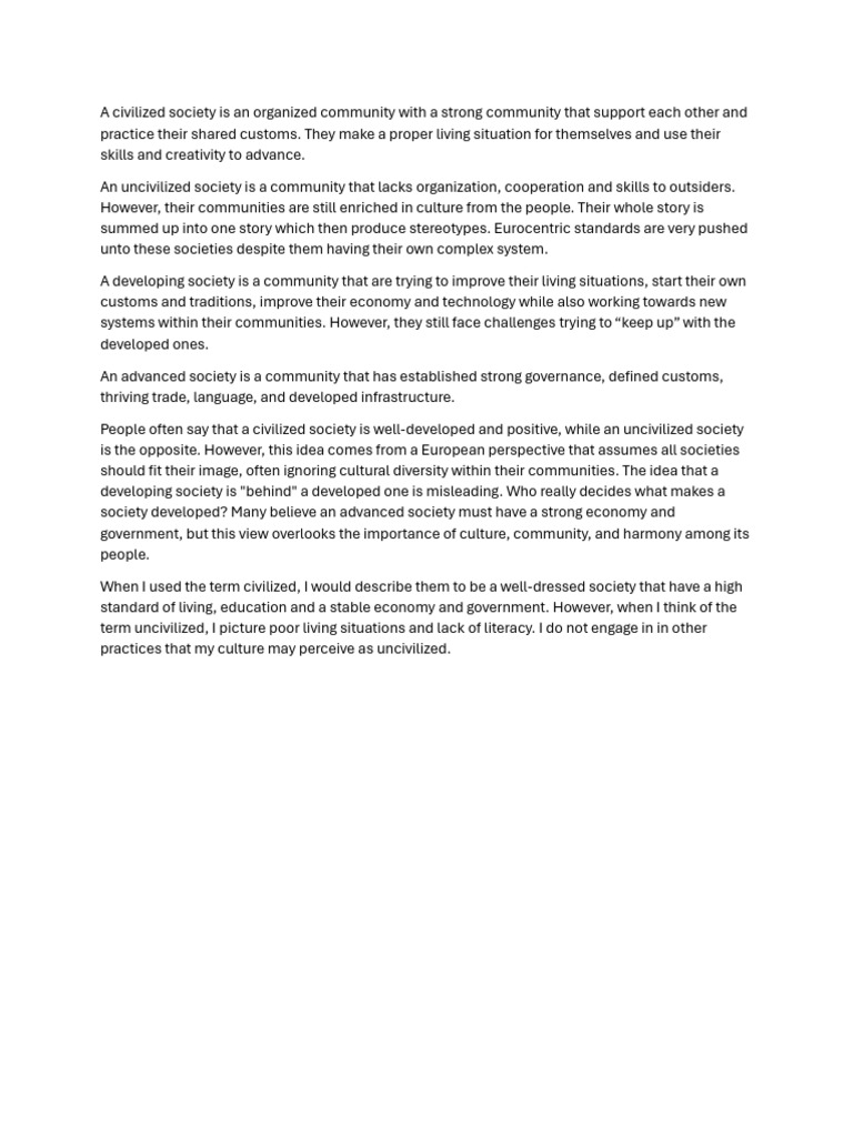 Understanding Civilized vs. Uncivilized Societies | PDF