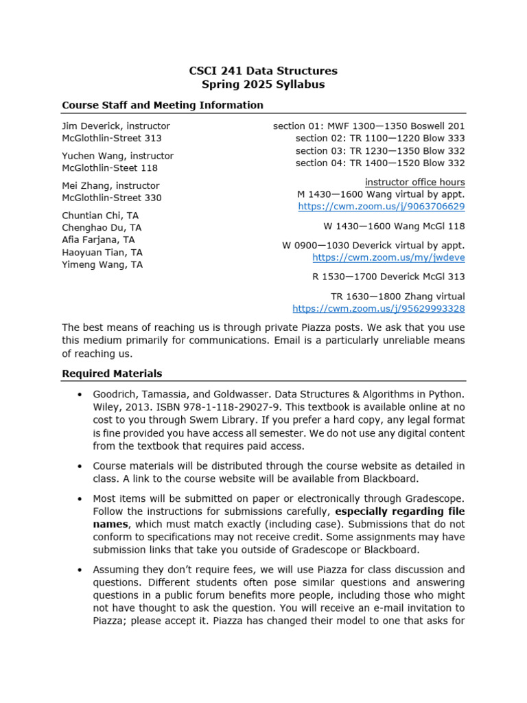 CSCI241 2025S Syllabus | PDF | Textbook | Computer Programming