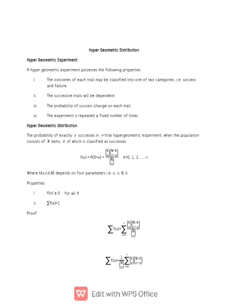 Hyper Geometric Distribution | PDF | Statistical Models | Statistical ...