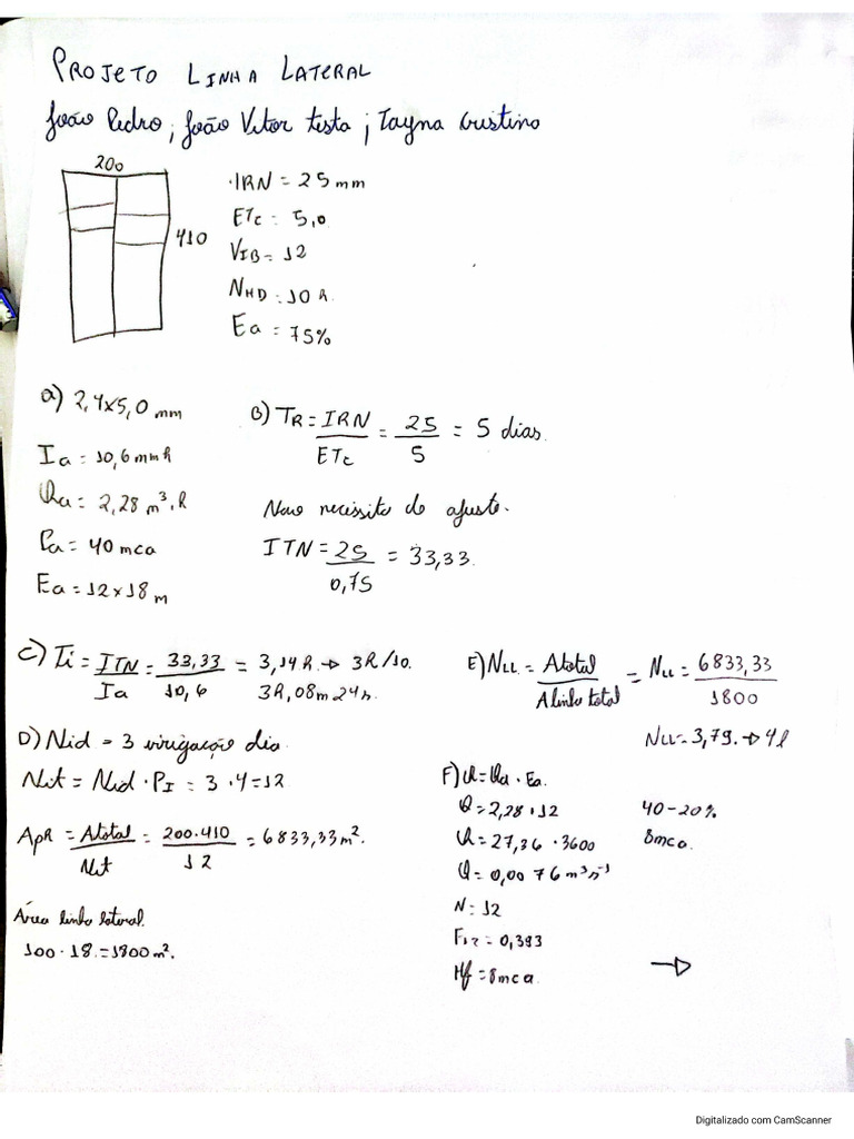 Linha Lateral Irrigação ALEIXO, TESTA, TAYNÁ - 1 | PDF