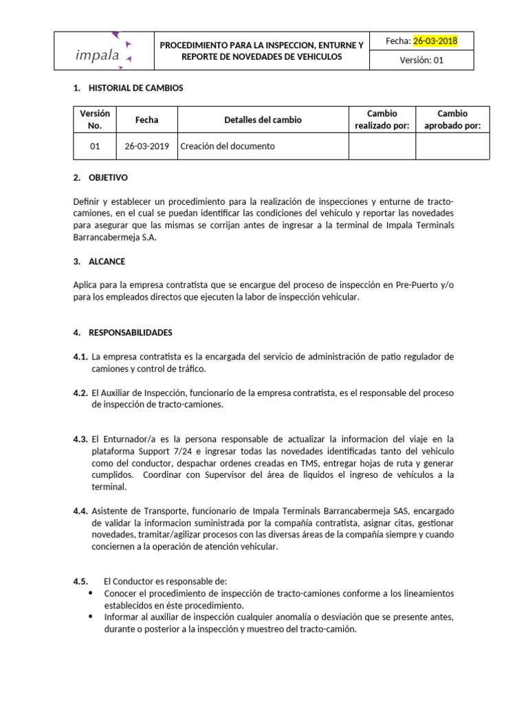 Procedimiento para La Inspeccion Enturne y Reporte de Novedades de ...