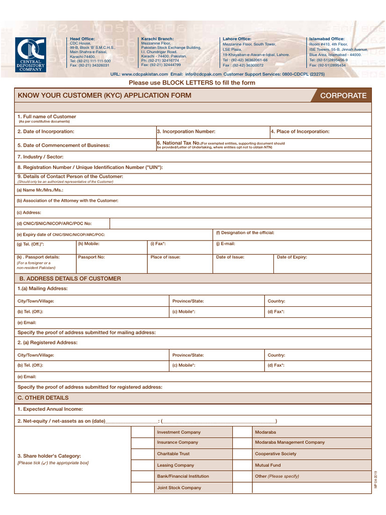 Investor Account KYC Corporate | PDF | Business | Private Law