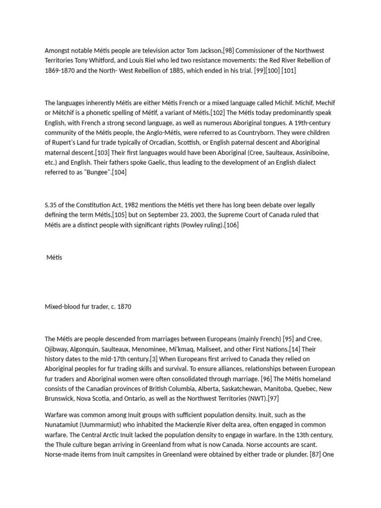 Overview of Métis History and Culture | PDF | Métis | Inuit