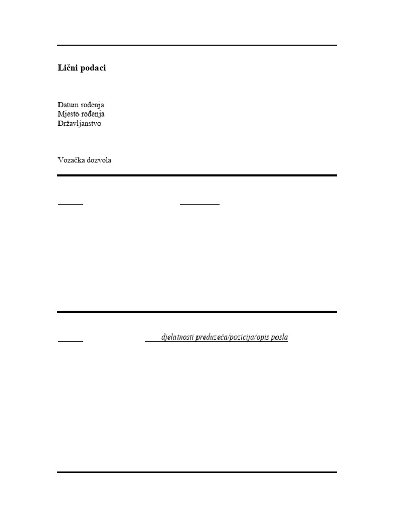 Biografija (CV) Za Sva Nezaposlena Lica U Bih | PDF