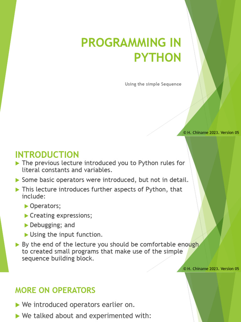 4c Programming In Python The Simple Sequence Pdf Division Mathematics Computer