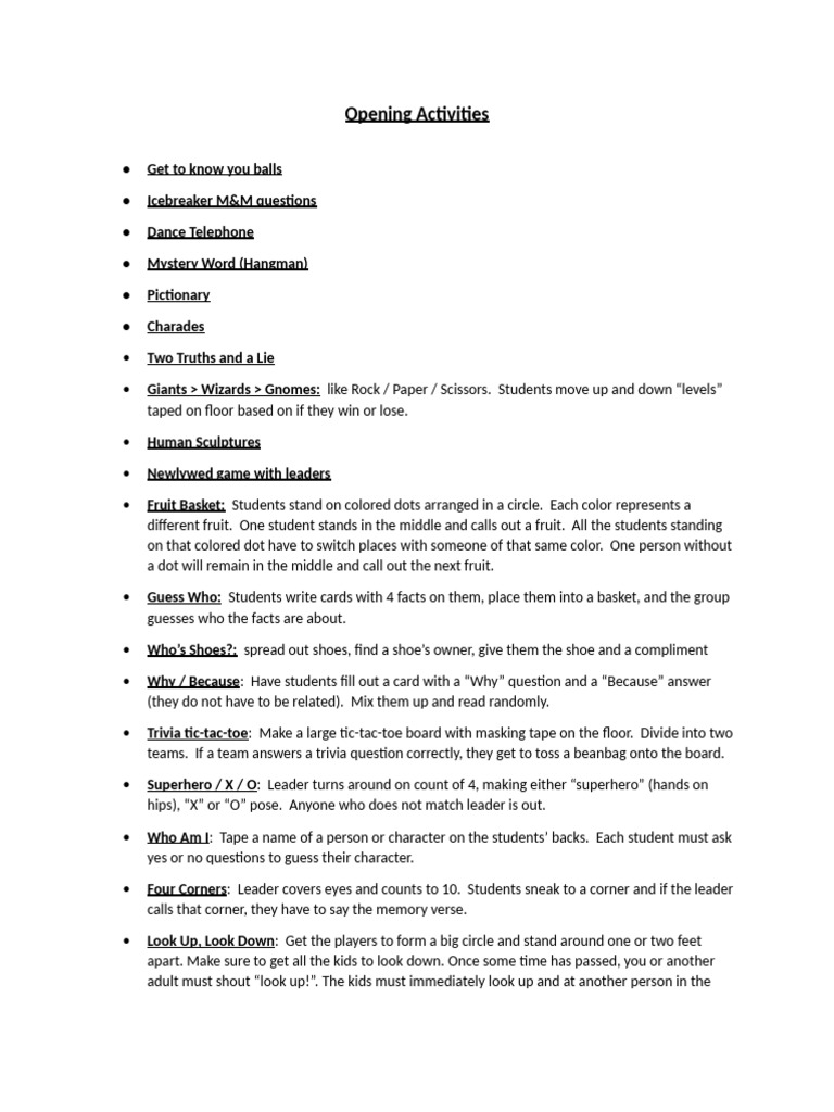Opening Activities | PDF
