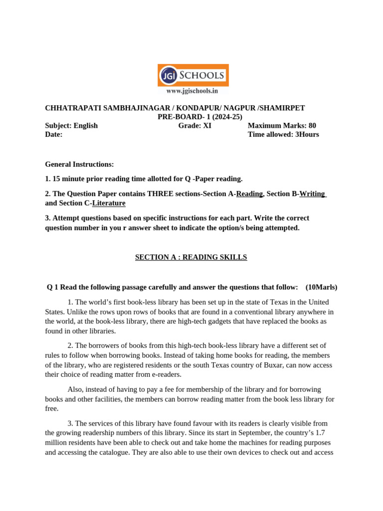 Std Xi Qp Pb-i English | PDF | Laughter | Libraries