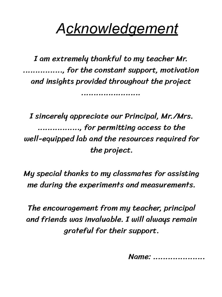 Project Acknowledgements And Gratitude Pdf