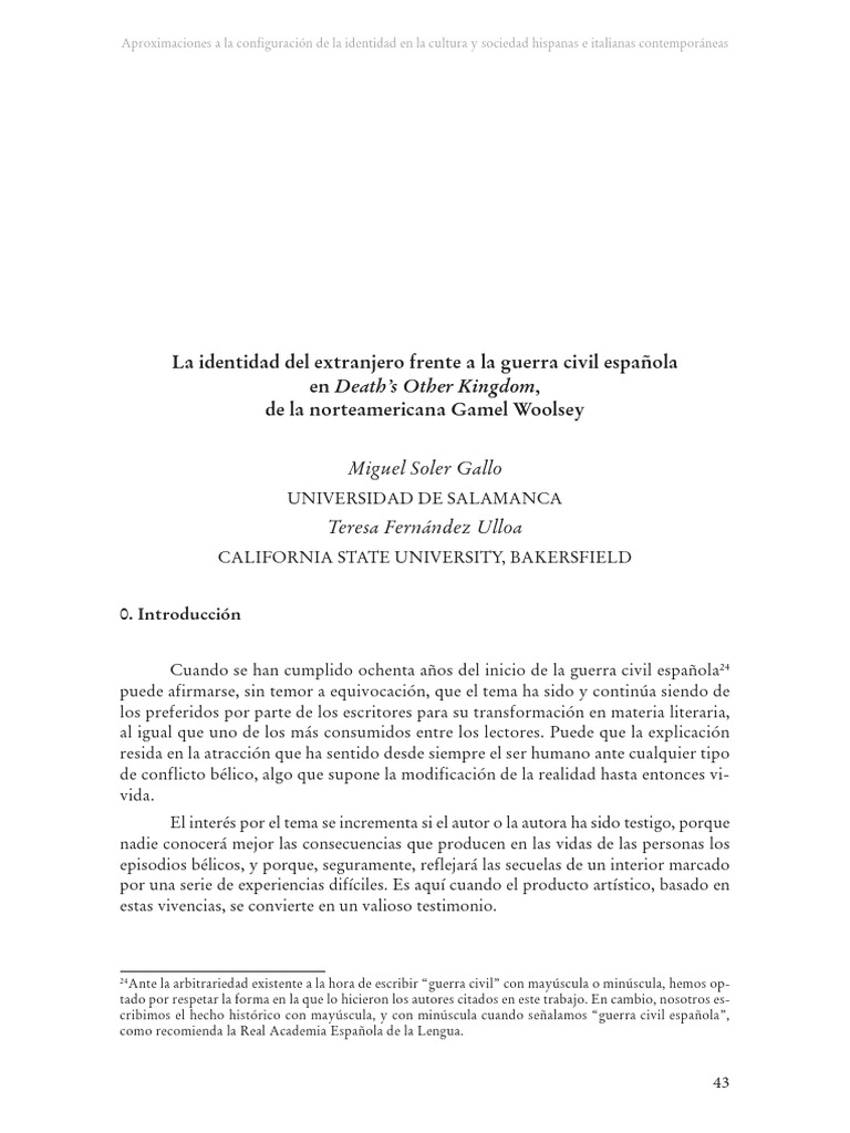 La Identidad Del Extranjero Frente A La Guerra Civil Española En, de La ...