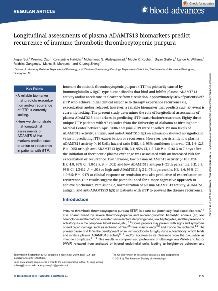 2019-Longitudinal Assessments of Plasma ADAMTS13 Biomarkers Predict Recurrence of Immune ...