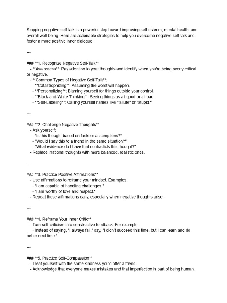 1. Recognize Negative Self-Talk | PDF | Thought | Psychology