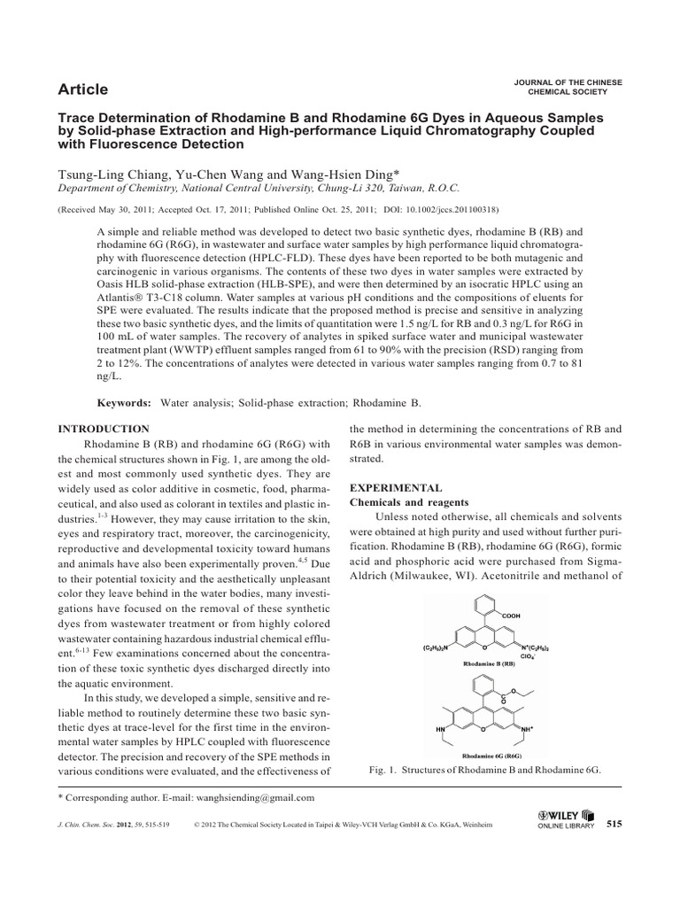 J Chinese Chemical Soc - 2012 - Chiang - Trace Determination of Rhodamine B and Rhodamine 6G ...