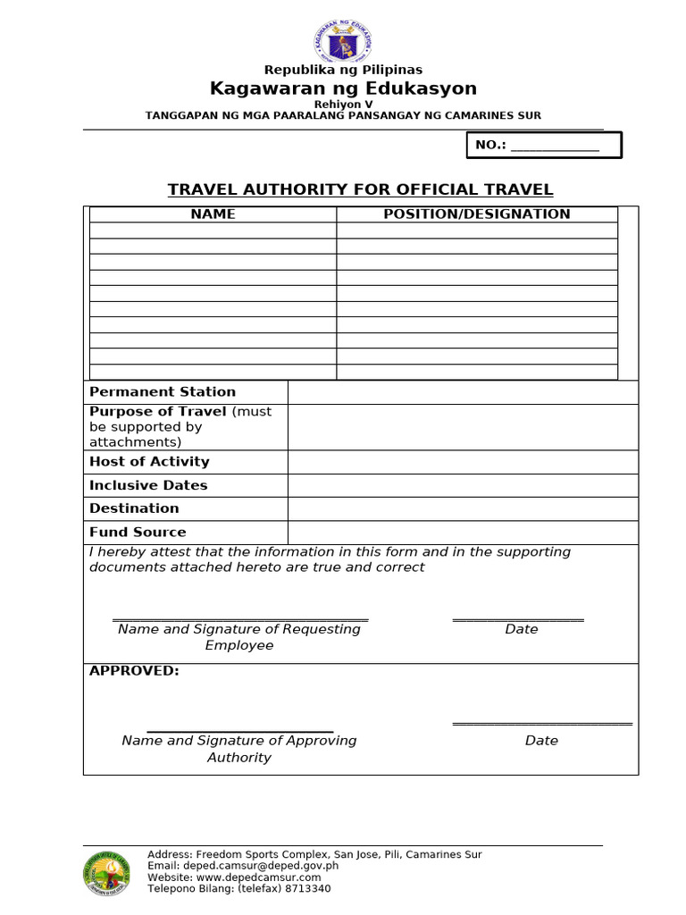 Training TRAVEL AUTHORITY FOR OFFICIAL TRAVEL | PDF