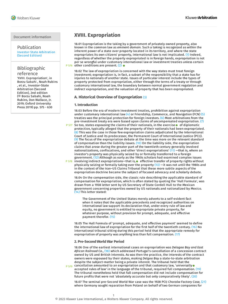 Expropriation in Investor-State Arbitration | PDF | Eminent Domain ...