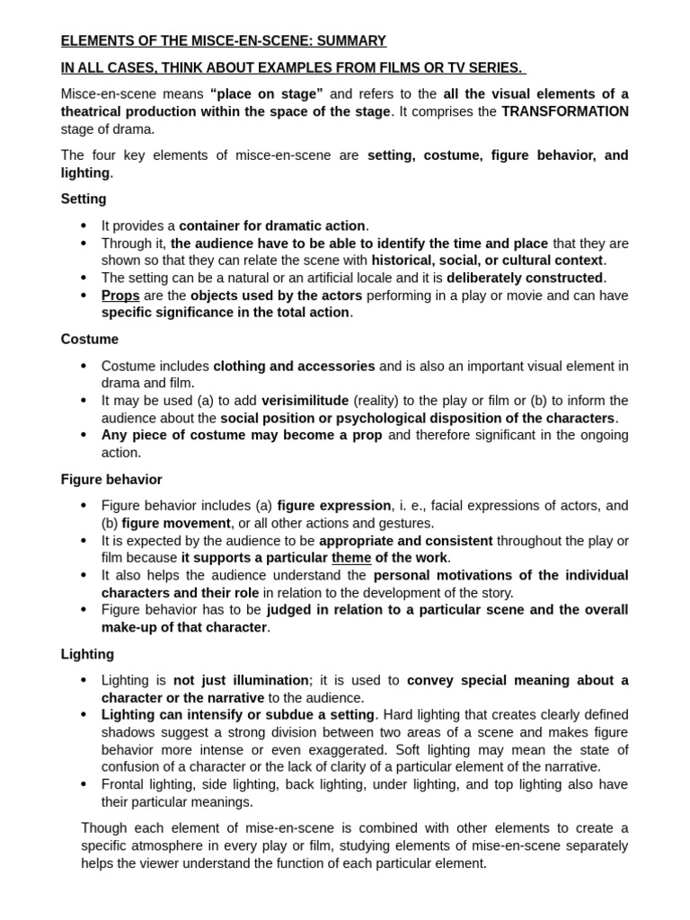 Understanding Mise-en-Scène Elements | PDF | Lighting