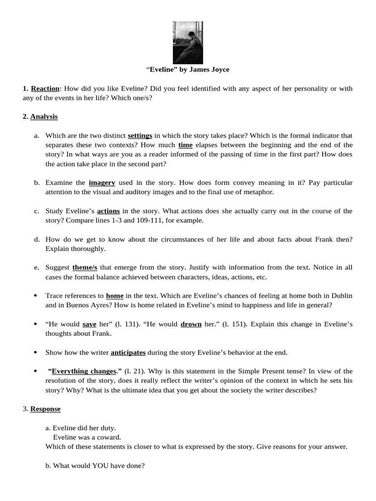 Eveline - Questions for analysis and discussion | PDF